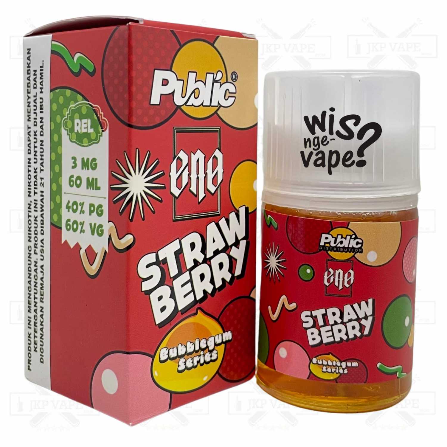 Jual Eno Strawberry Bubblegum 60ml - Liquid Vape Freebase By