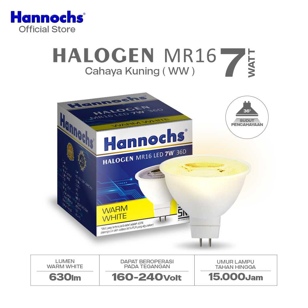 Jual Hannochs LED Spotlight Halogen MR16 LED 7W 36D Cahaya Kuning