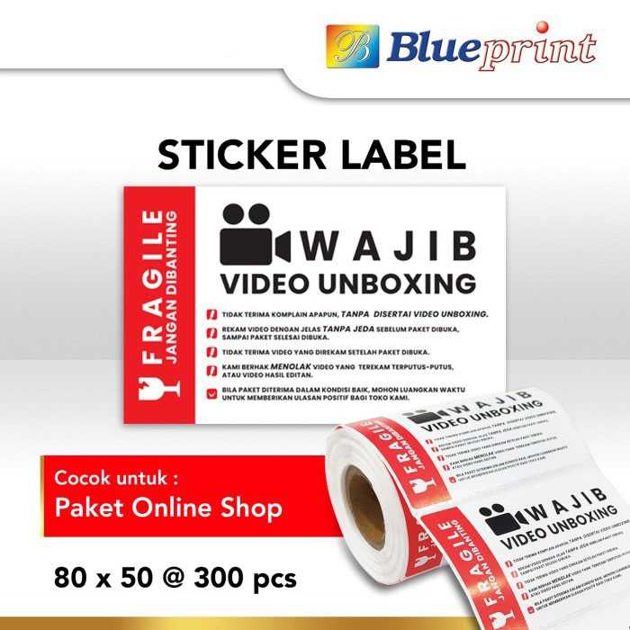 Jual Blueprint Label Sticker Unboxing Fragile 80x50 mm isi 300