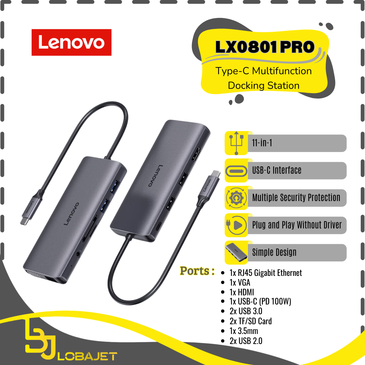 Jual LENOVO LX0801 PRO USB-C Docking Station - 11-in-1 USB-C Hub