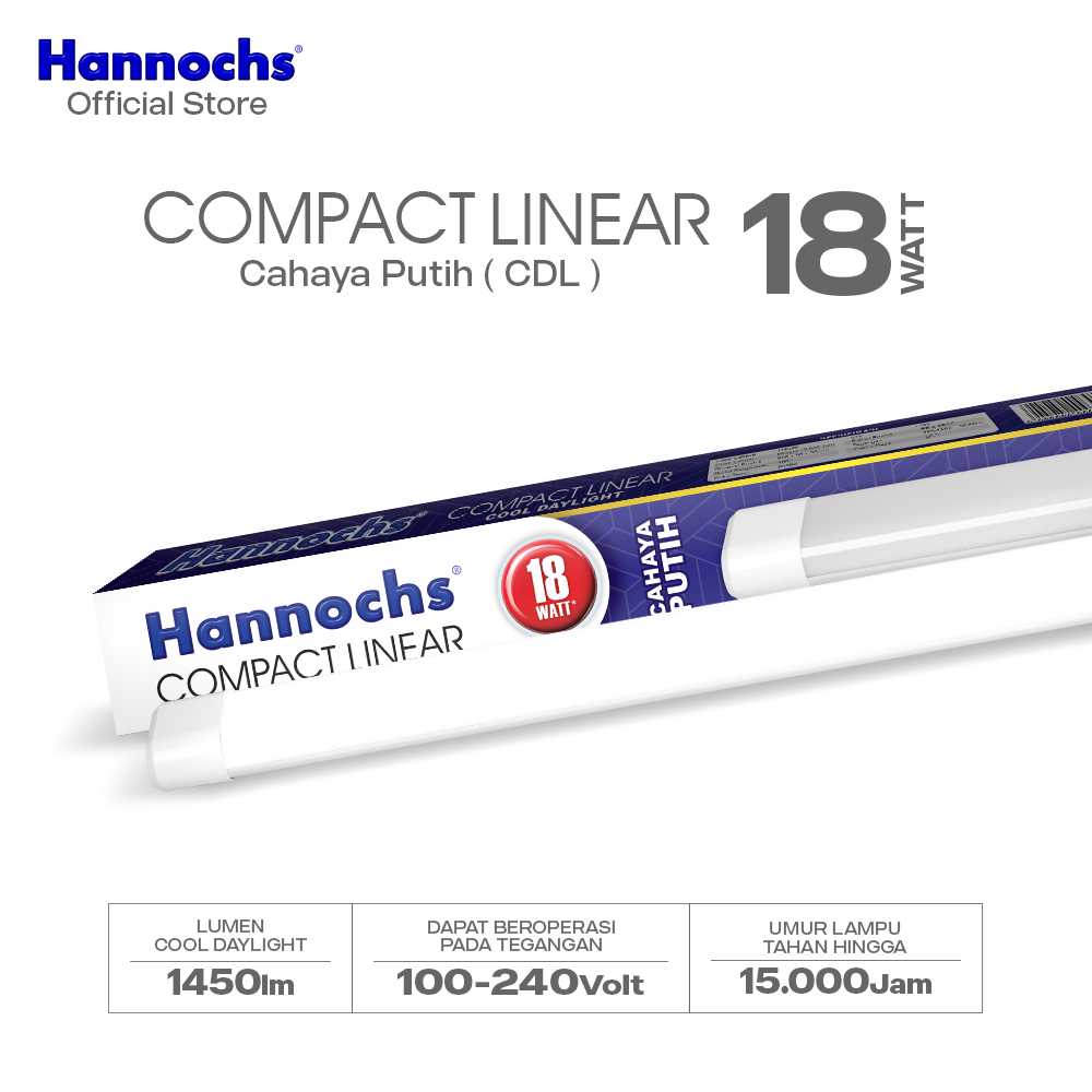 Jual Hannochs Lampu TL LED T8 Compact Linear 18 Watt Cahaya Putih