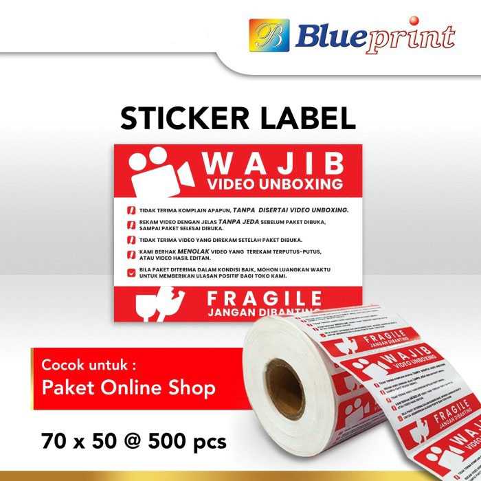 Jual Blueprint Label Sticker Unboxing Fragile 70x50 mm isi 500