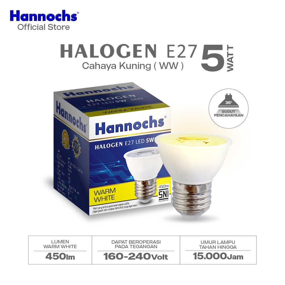 Jual Hannochs LED Spotlight Halogen E27 LED 5W 36D Cahaya Kuning