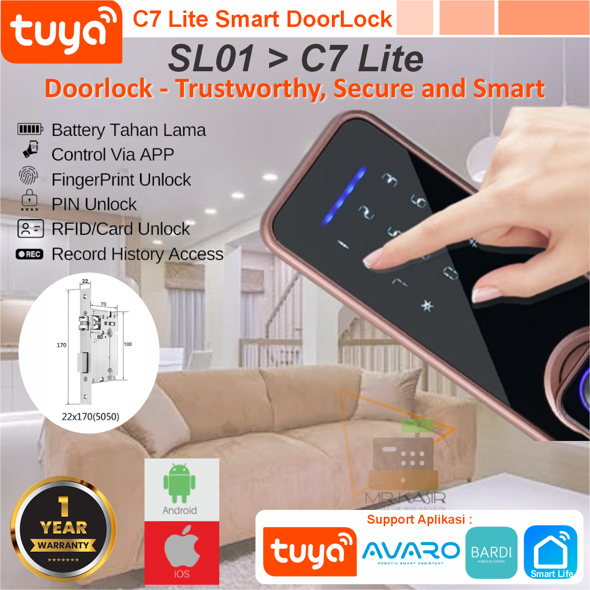 Jual AVARO Smart Door Lock Kunci Pintu - Pengaman Security