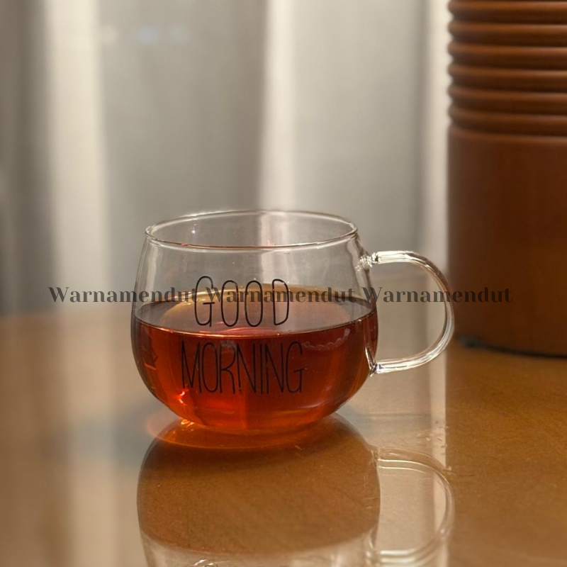 Jual Cangkir kopi gelas kaca mug elegan seri good morning 350ml
