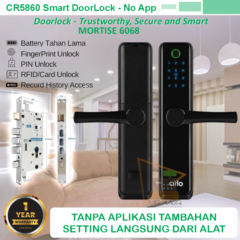 Jual NO APP CR5860 5860 CR-5860 Mortise 6068 Smart Doorlock