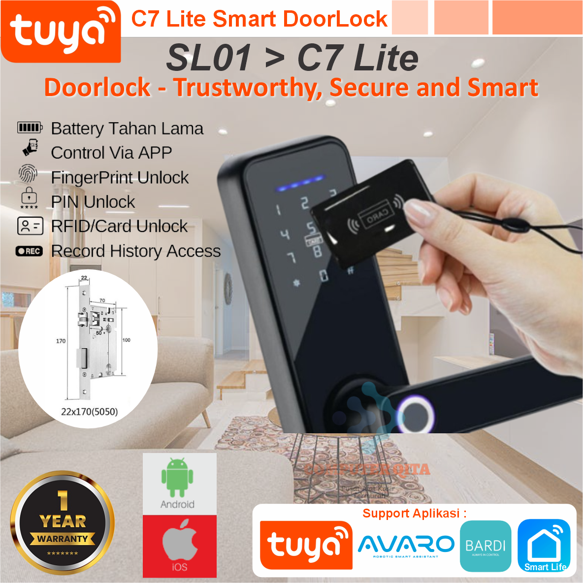 Jual AVARO Smart Door Lock Kunci Pintu - Pengaman Security