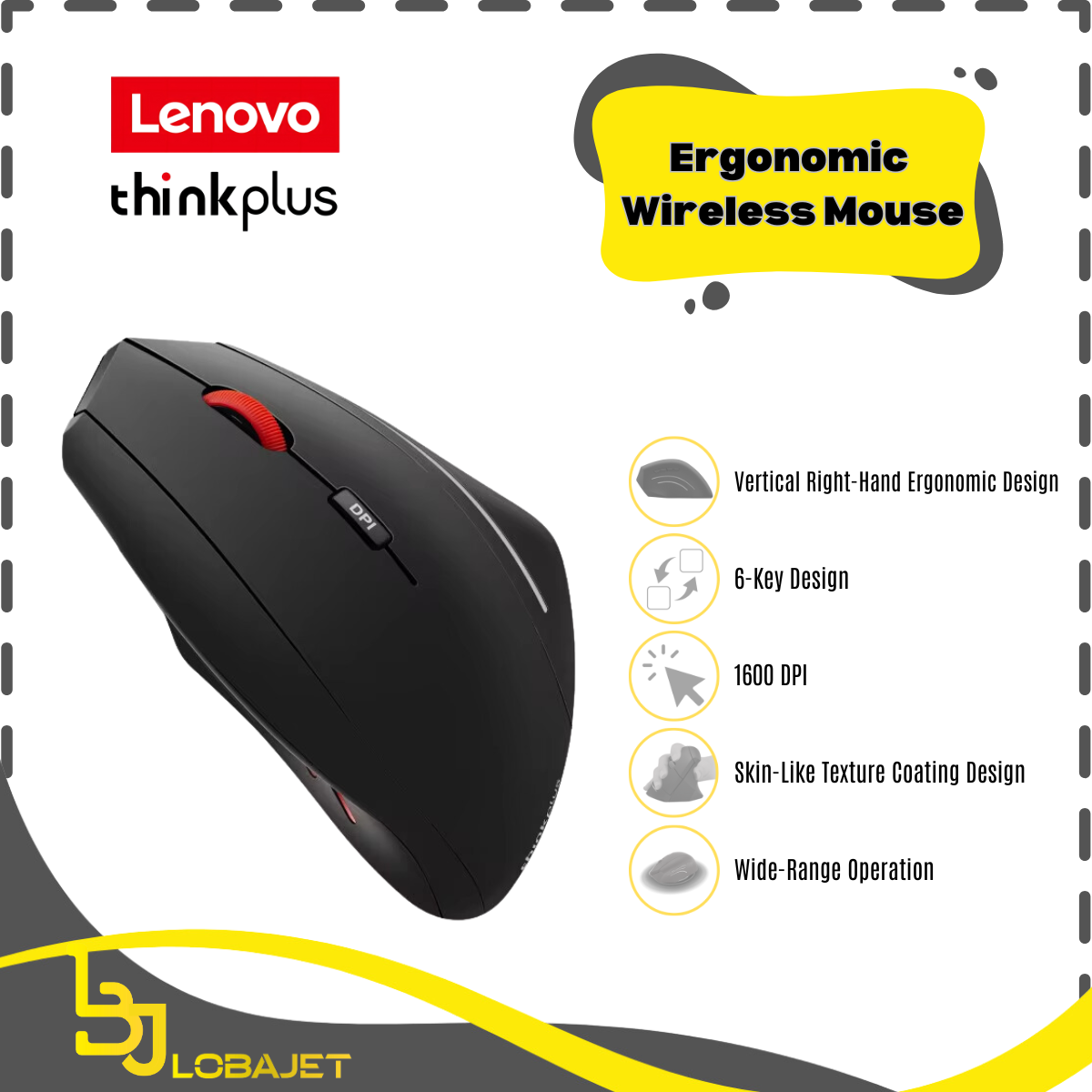 Jual THINKPLUS Ergonomic Wireless Mouse - Vertical Wireless Mouse