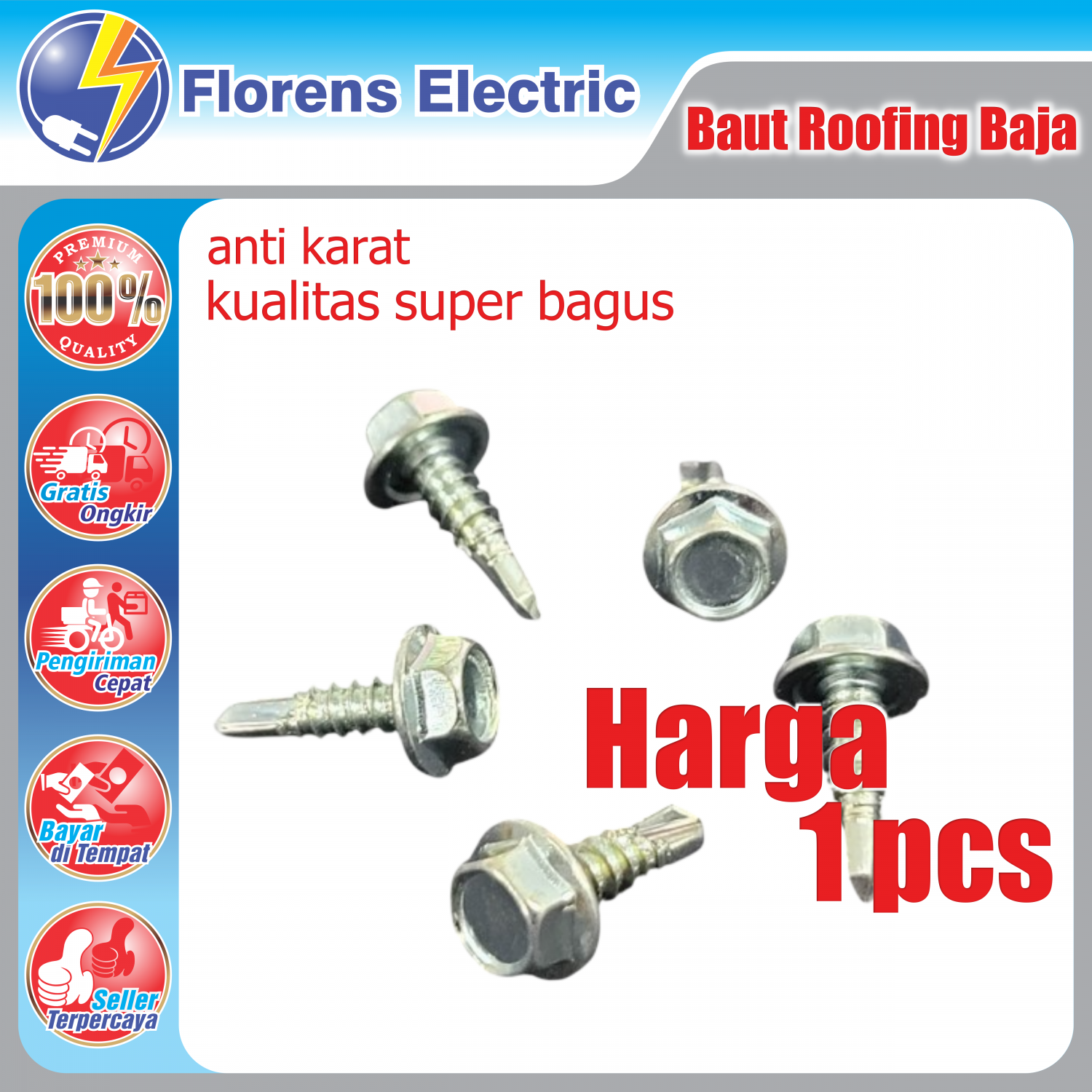 Jual harga 1 pcs 10x16 Baut Roofing Baja Ring Skrup Baja Ringan