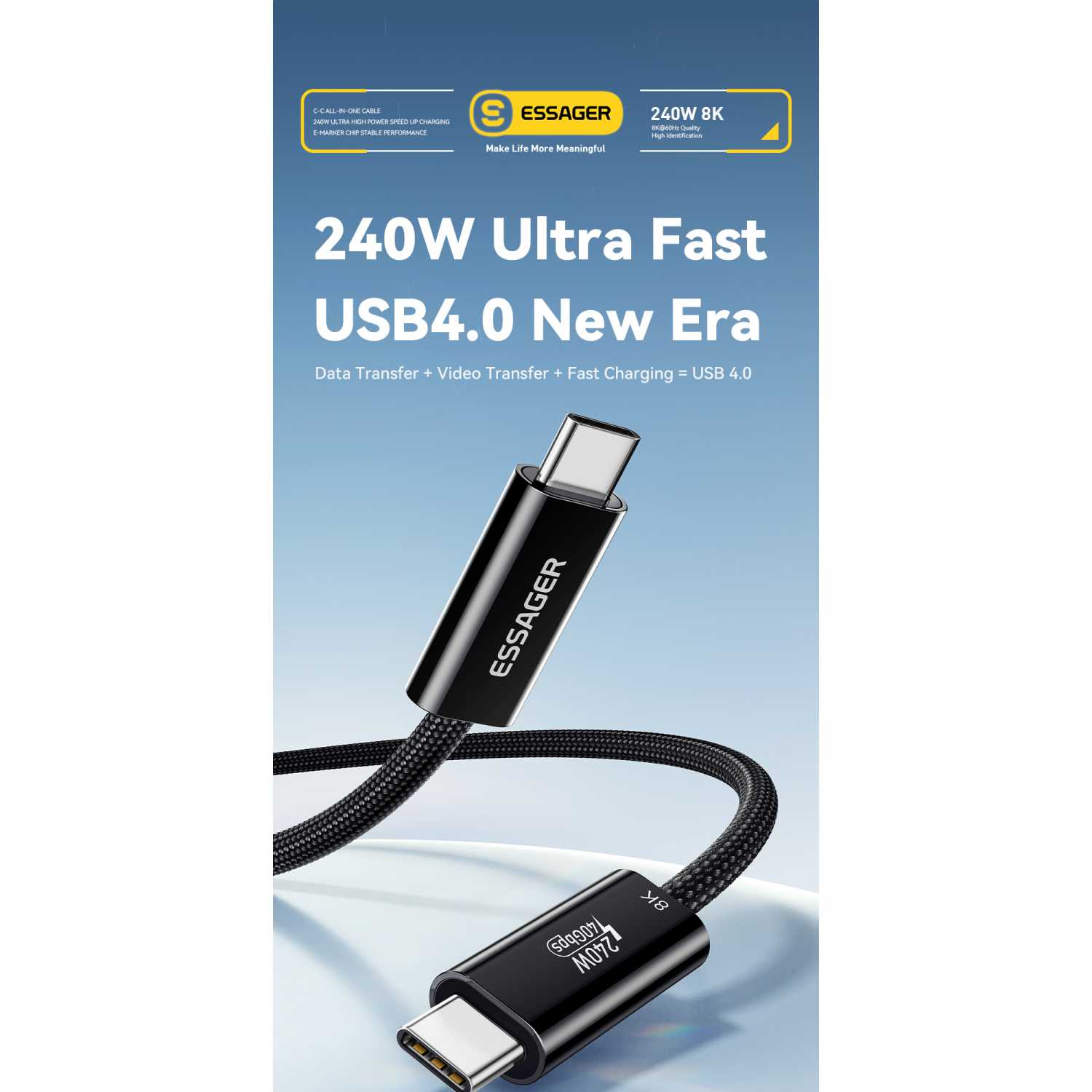 Jual ESSAGER Kabel Data USB Type C 4.0 Fast Charging Thunderbolt