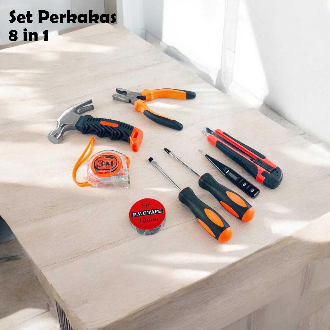 Jual Alat Set Perkakas Tang Palu Obeng Cutter Meteran 8in1