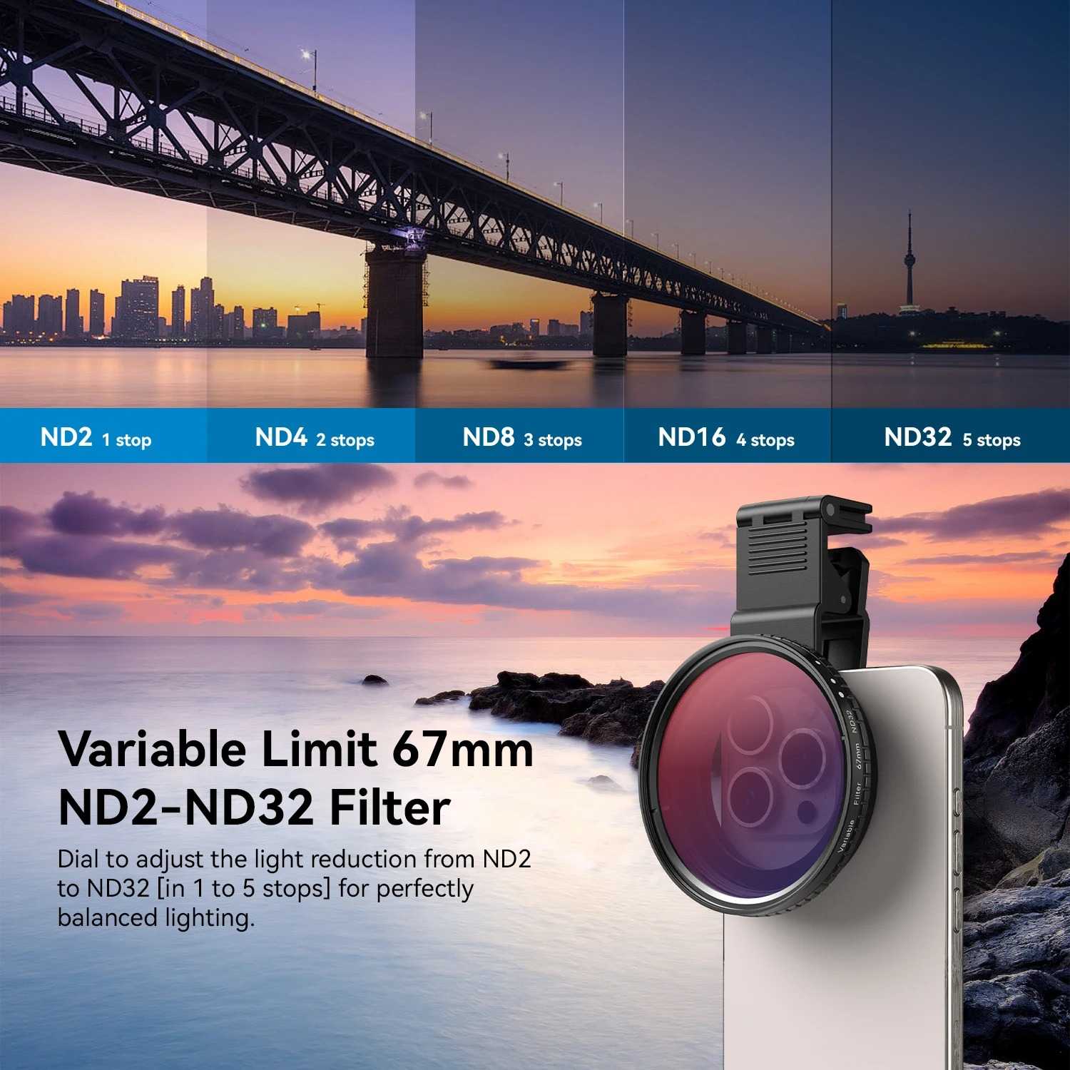 Jual APEXEL Lensa Filter Kamera Smartphone HD Glass ND2-32 67mm