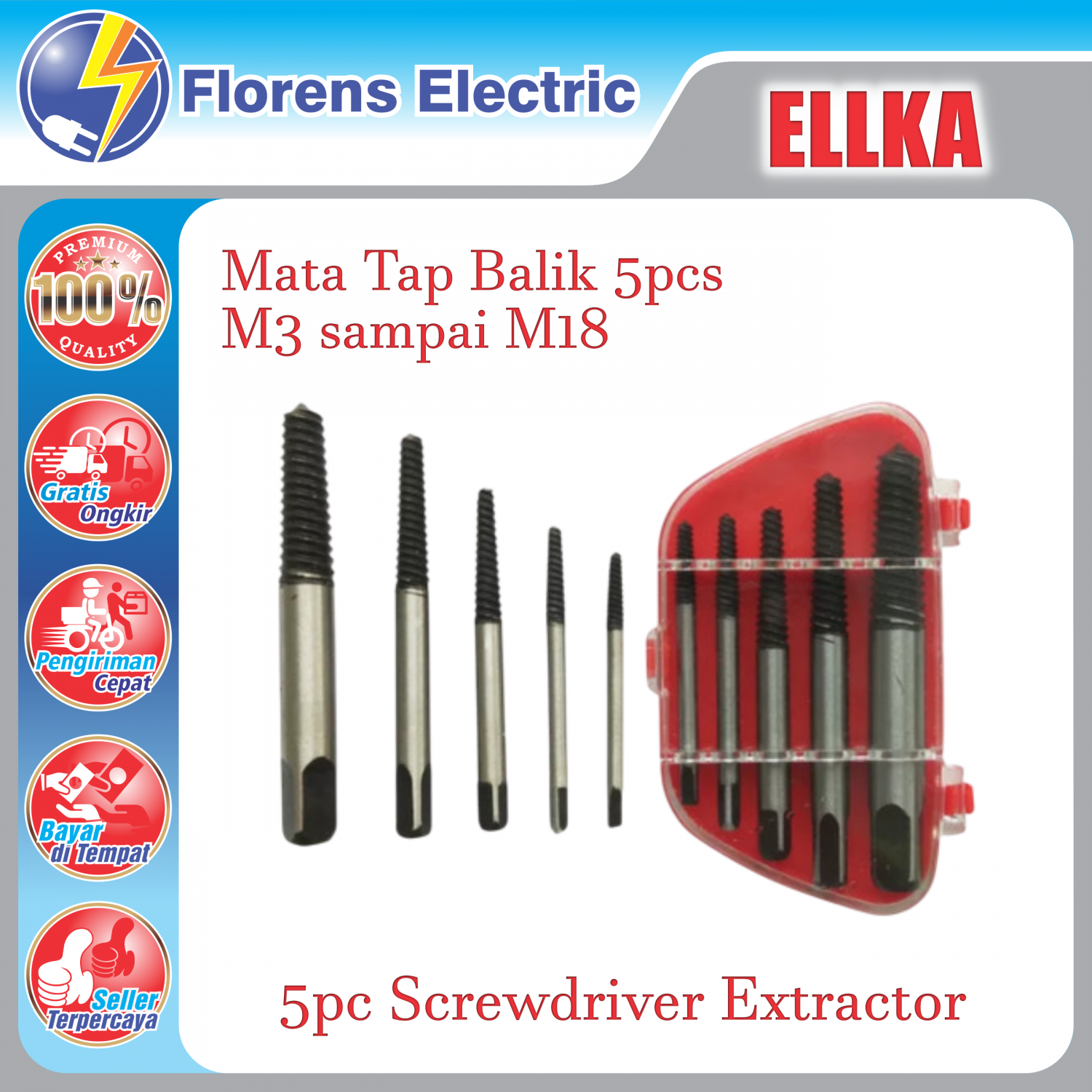 Jual ELLKA Tap Balik Set 5 pc Screwdriver Extractor Buka Baut