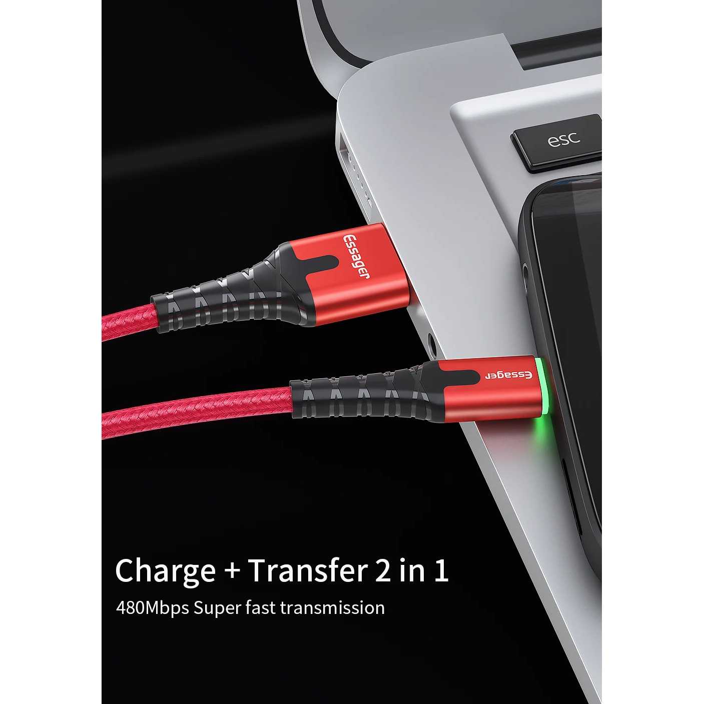 Jual ESSAGER Kabel Data USB Type A to Micro USB LED Light 5V 3A