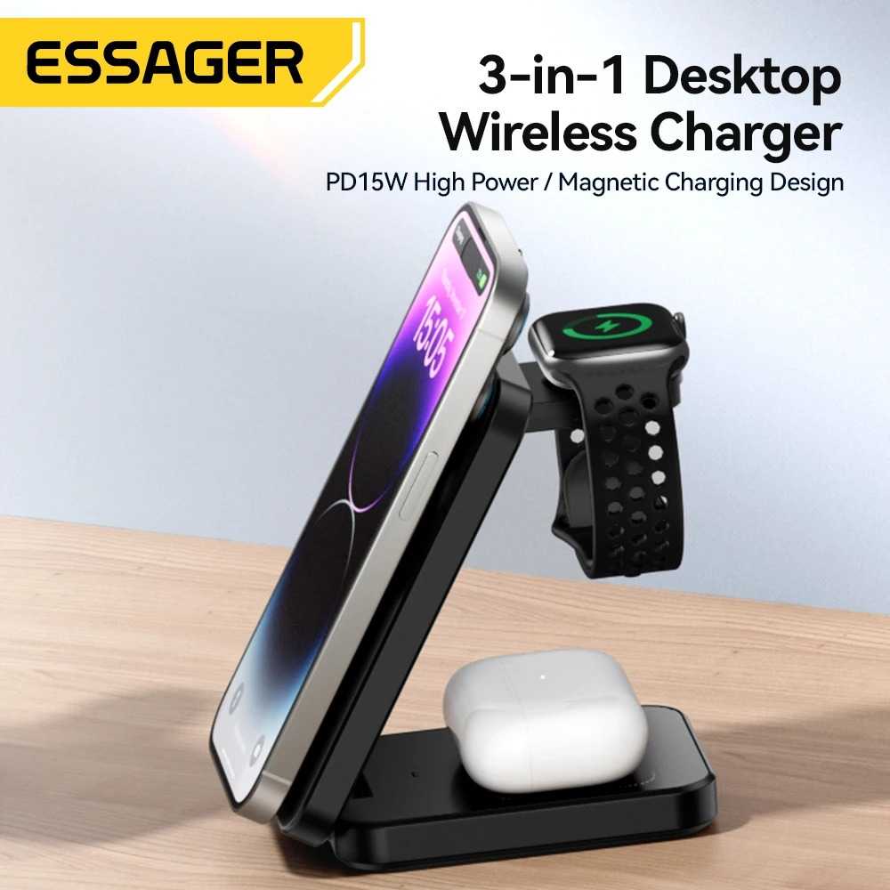 Jual ESSAGER Wireless Charger 3in1 Magnetic Stand Desktop iPhone