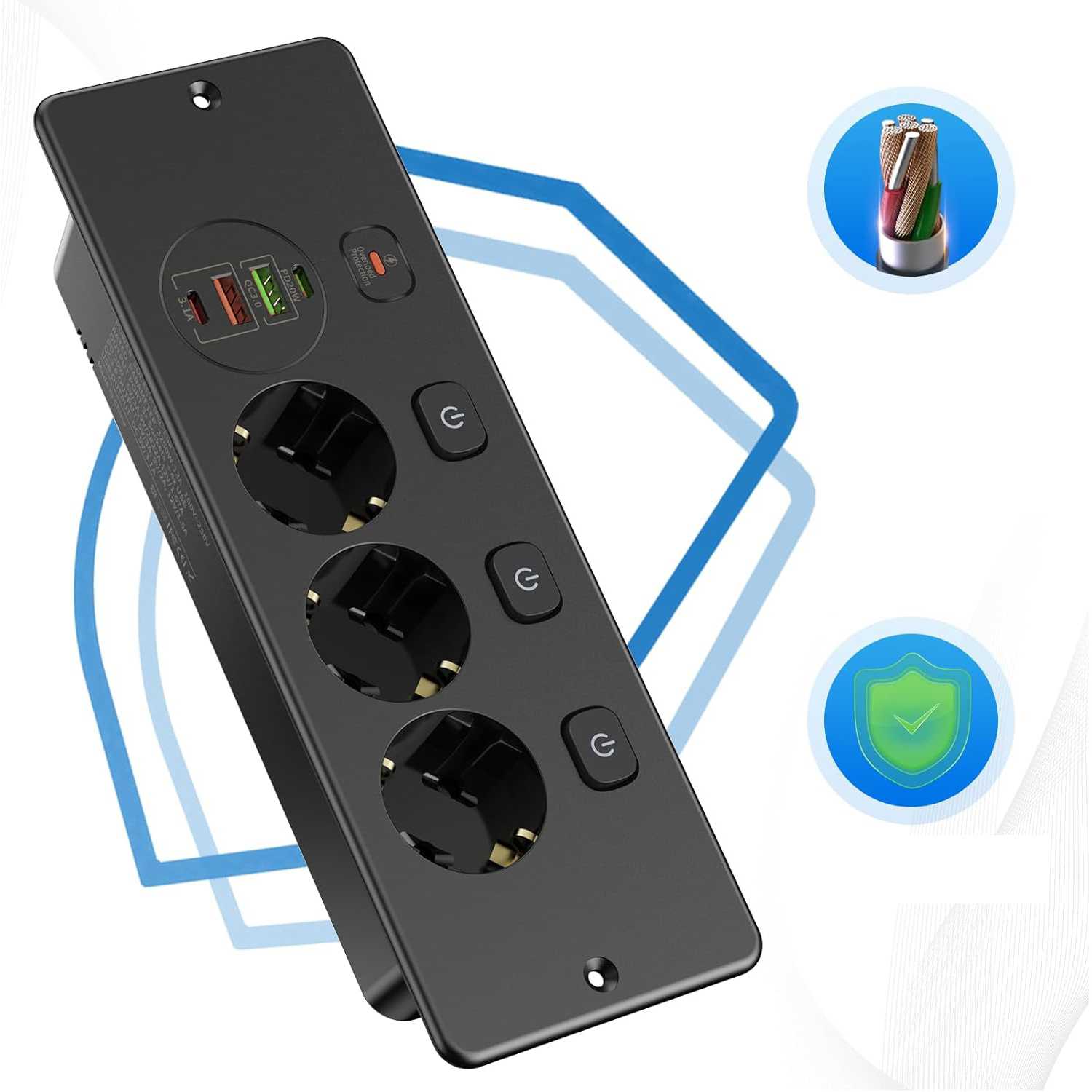 Jual ANW Stop Kontak 3 Lubang Model Tanam USB EU Plug 250V 3250W