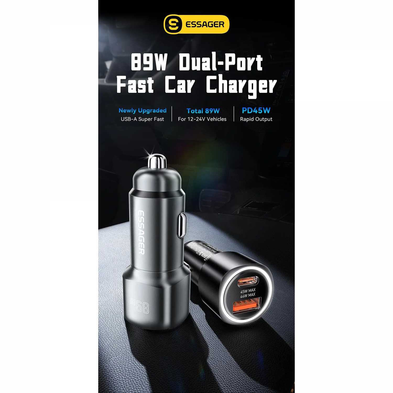 Jual ESSAGER Car Charger Mobil Fast Charging LED Light Dual USB