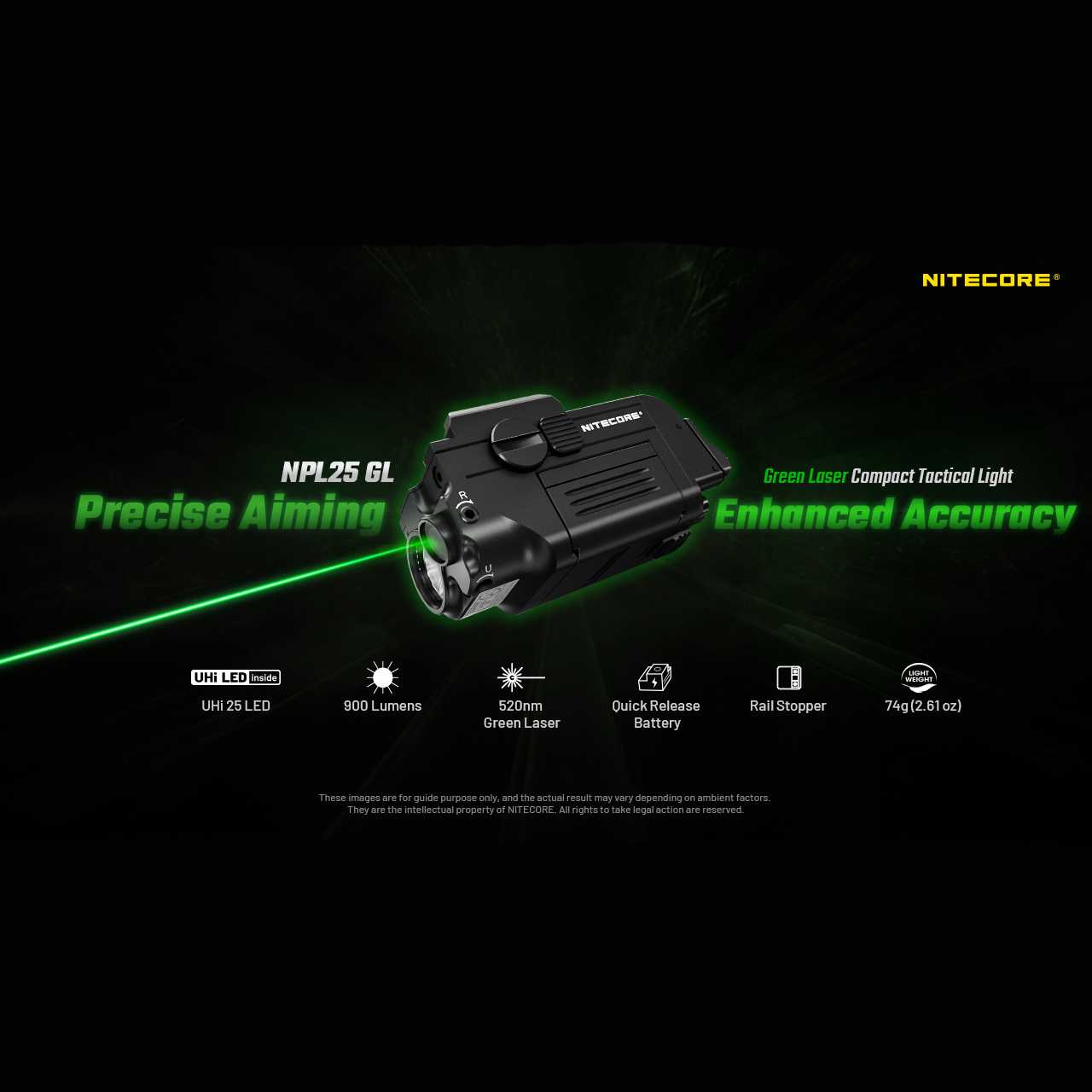 Jual NITECORE Senter Pistol LED Green Laser Weapon Tactical UHi
