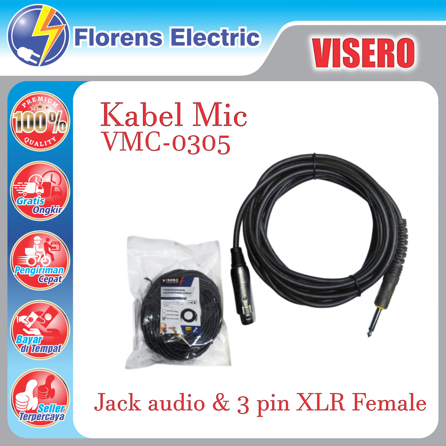 Jual Kabel Mic VISERO 5m Kabel Microphone Professional VMC-0305