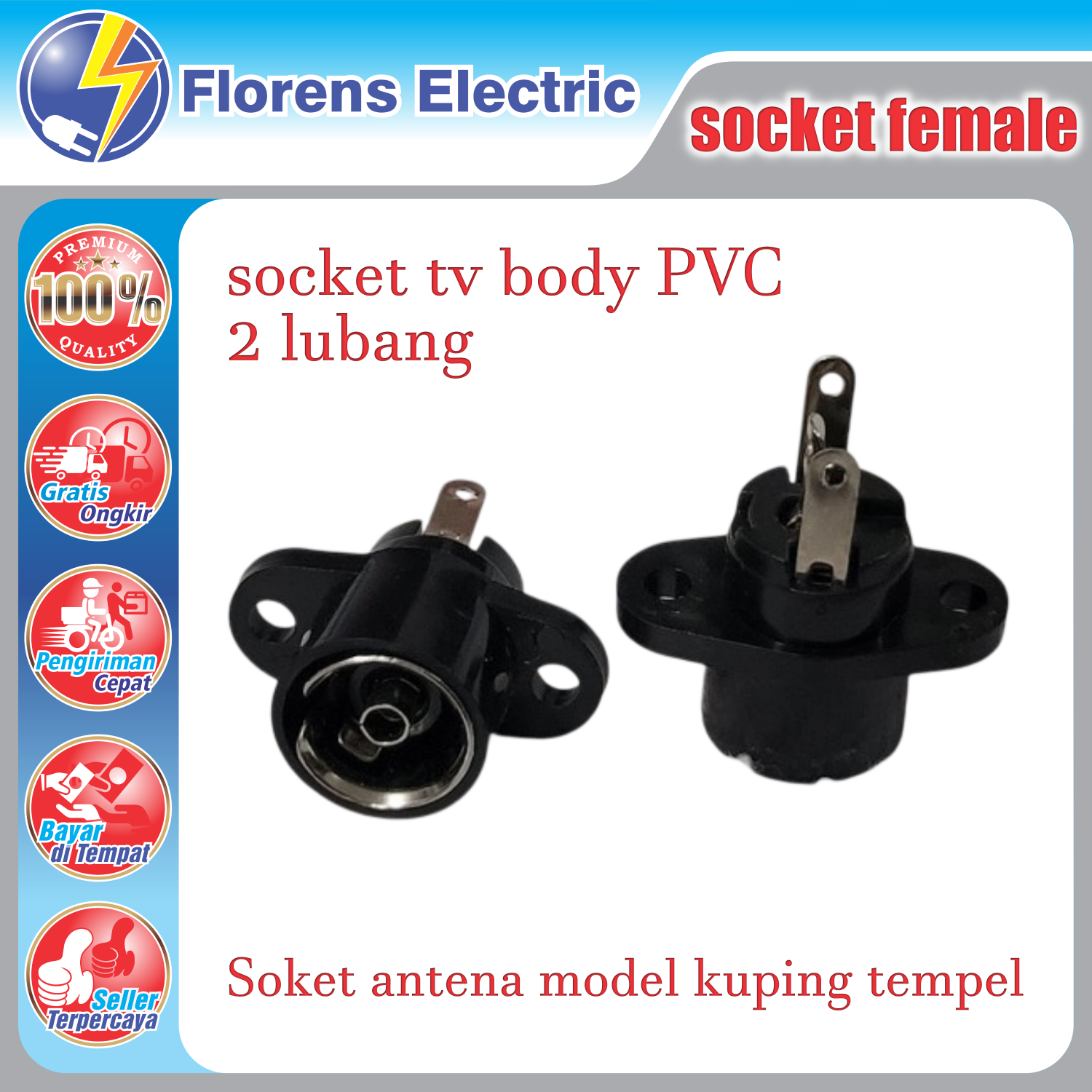 Jual Soket antena model kuping tempel Body TV Plastik pvc lcr
