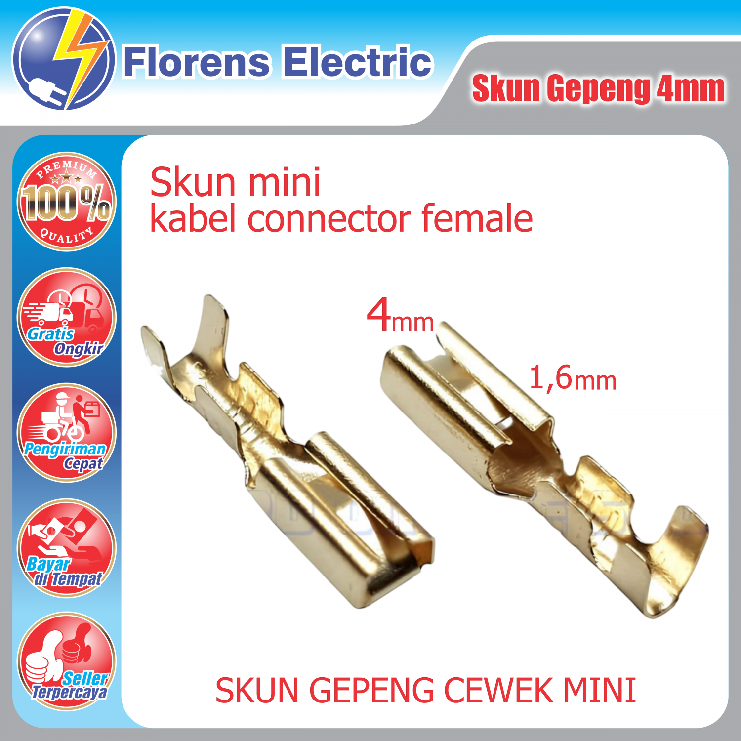 Jual Skun Gepeng 4mm Cewek Female Kecil / Soket / Skun Motor