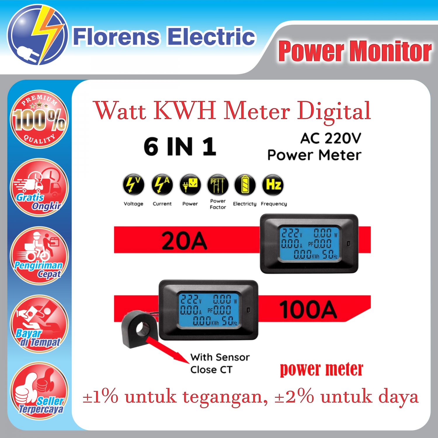 Jual Digital Watt Meter KWH 6 in 1 Power Monitor Daya Digital