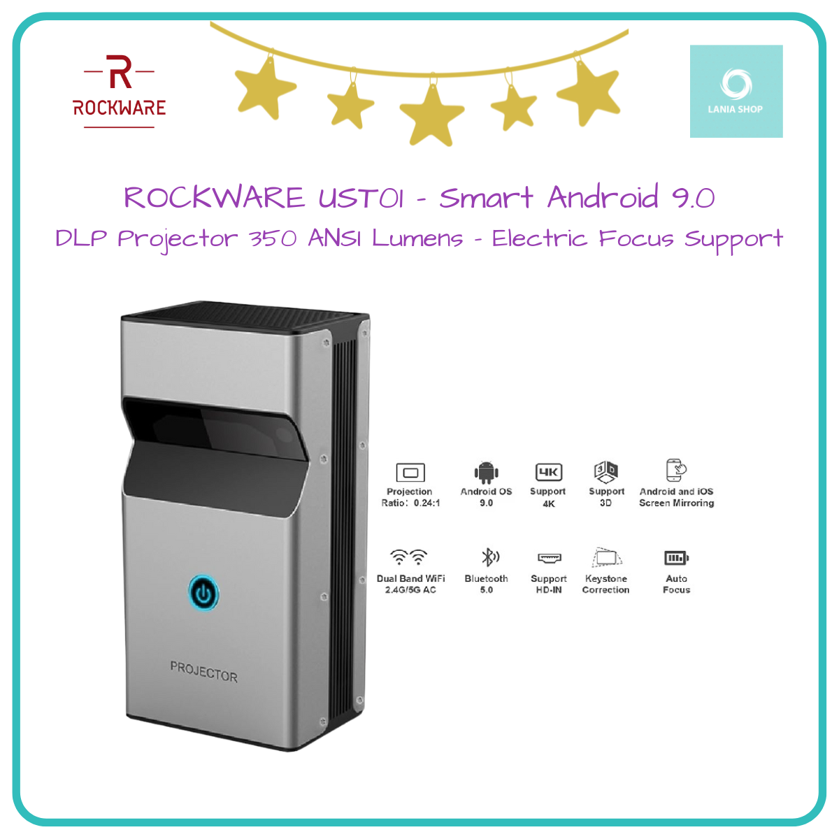 Jual ROCKWARE UST01 - Smart Android 9.0 DLP Projector 350 ANSI
