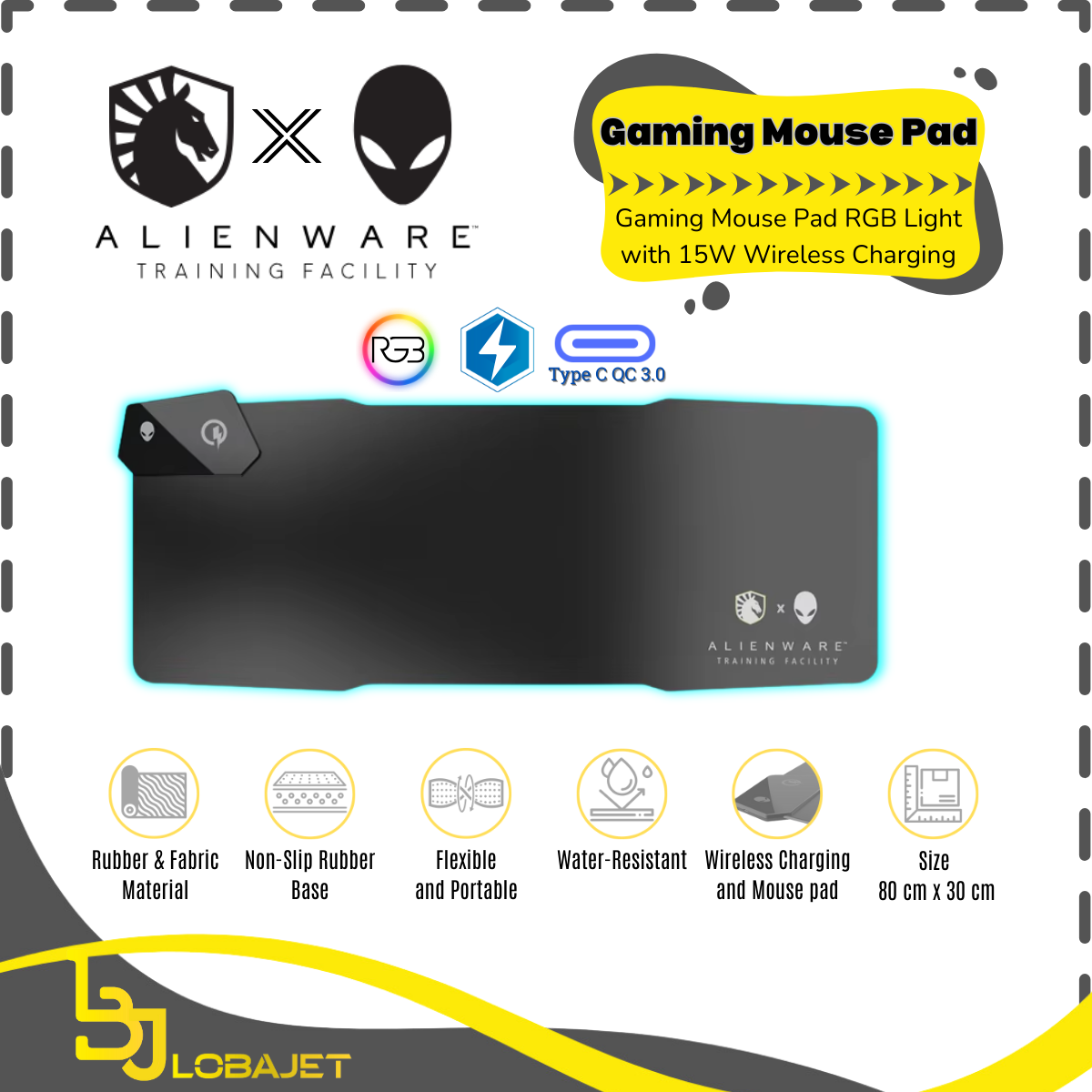 Jual ALIENWARE Gaming Mouse Pad RGB Light with 15W Wireless