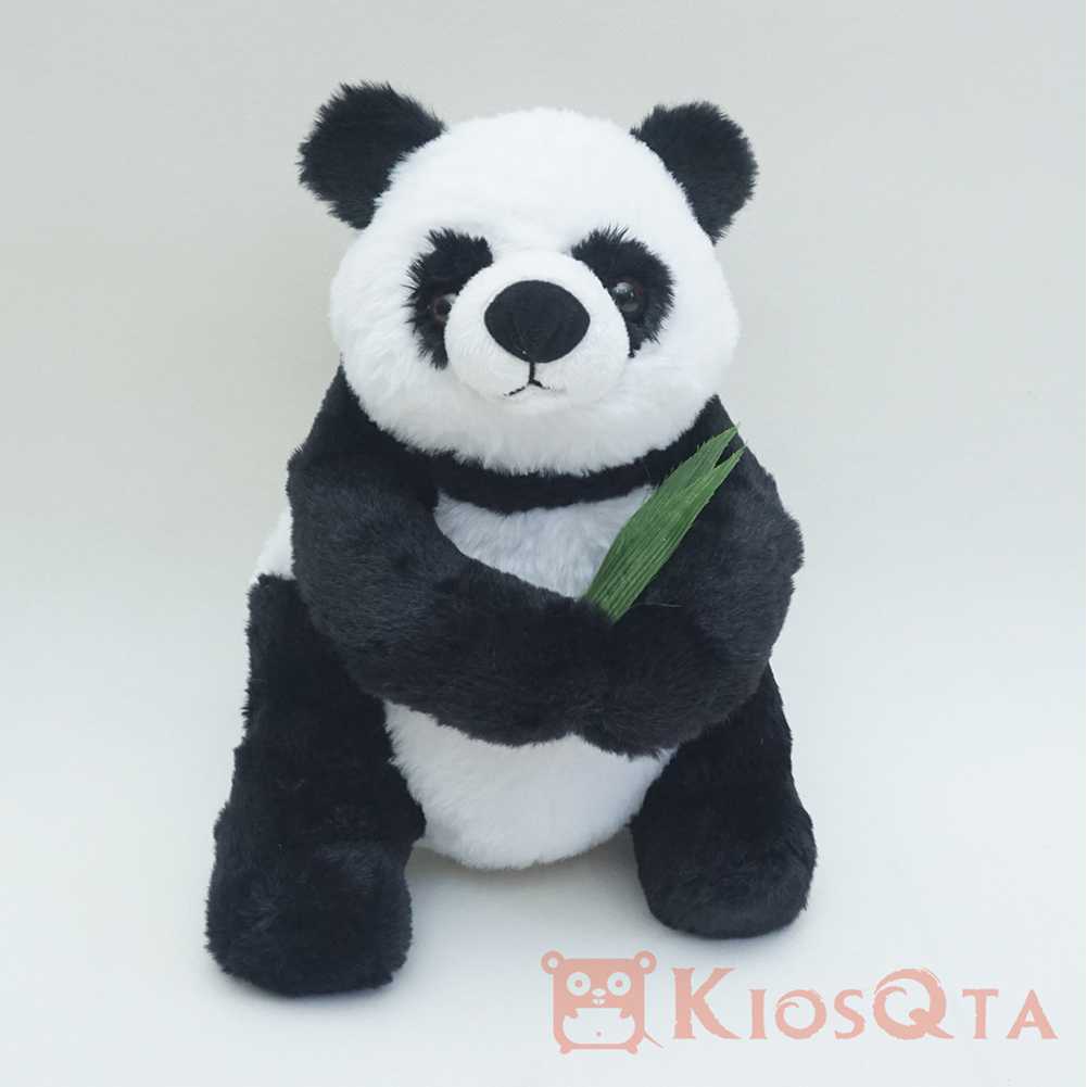 Jual boneka panda lucu cute hitam putih bawa daun bambu medium