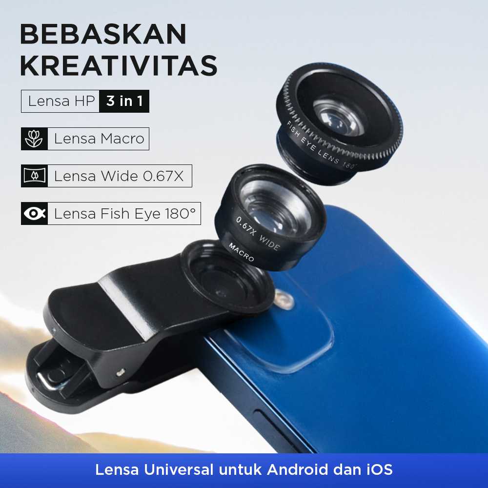 Jual OANDE Lensa Kamera HP Smartphone 3in1 Fish Eye Macro Wide