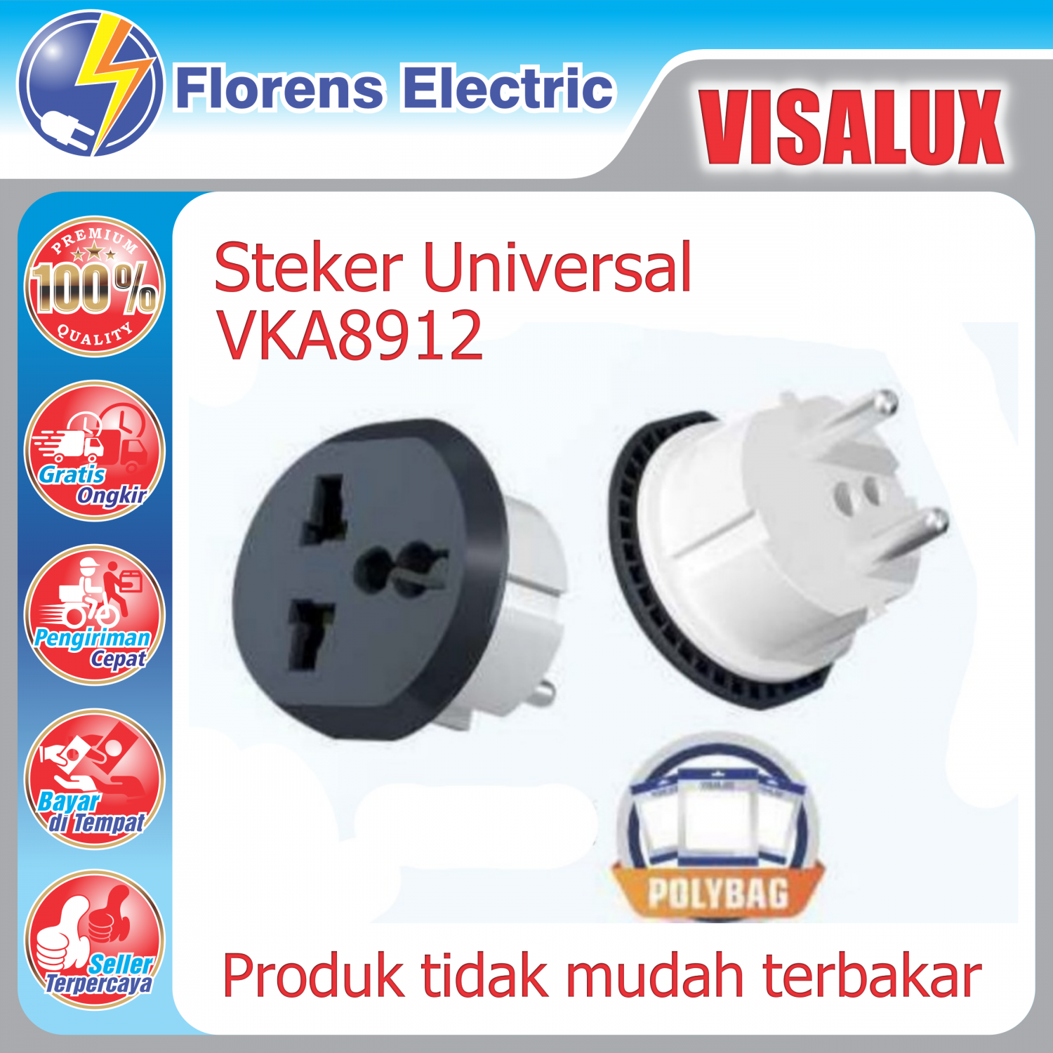 Jual VISALUX VKA8912 Over steker / colokan kaki 3 Jadi kaki 2