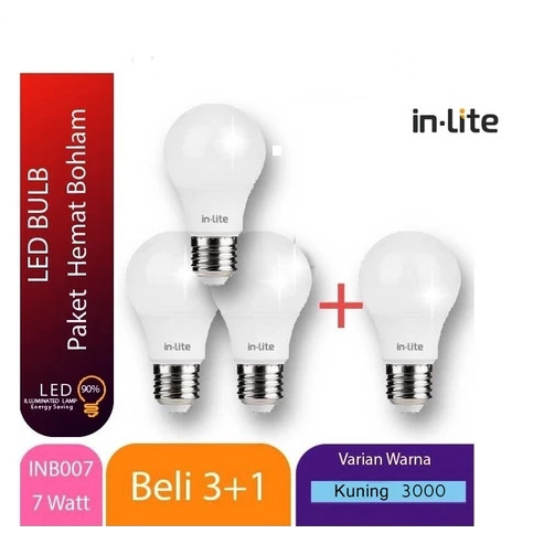 Jual Inlite Paket Lampu Bohlam LED 7 Watt Beli 3 Gratis 1 Kuning
