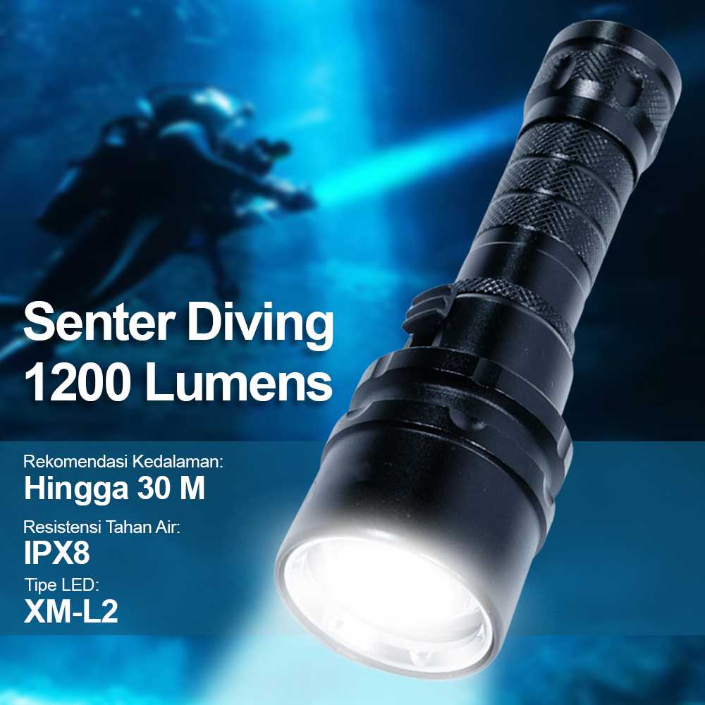 Jual TaffLED Senter LED Diving Flashlight Waterproof 30M L2 1200