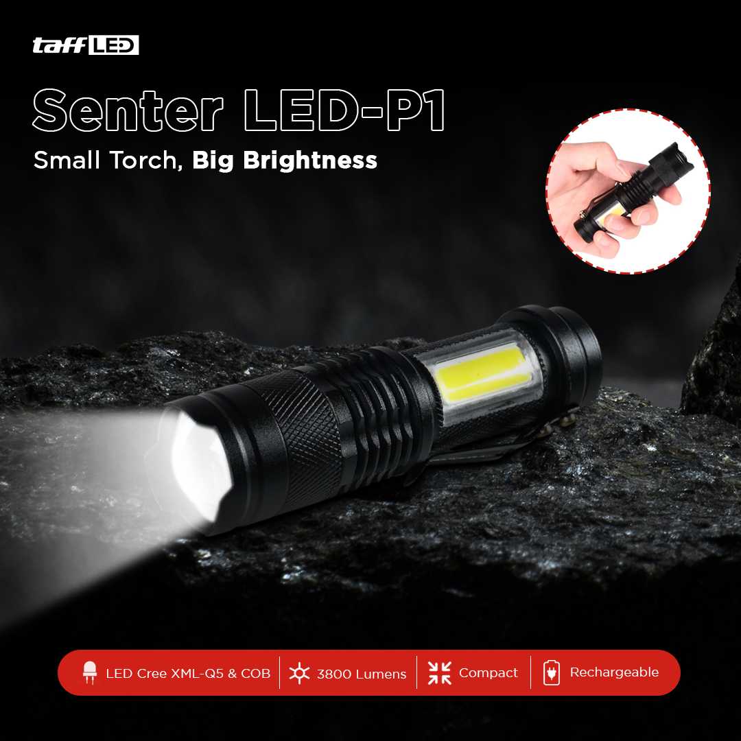 Jual TaffLED Senter LED Zoomable Rechargeable XML-Q5 COB 3800