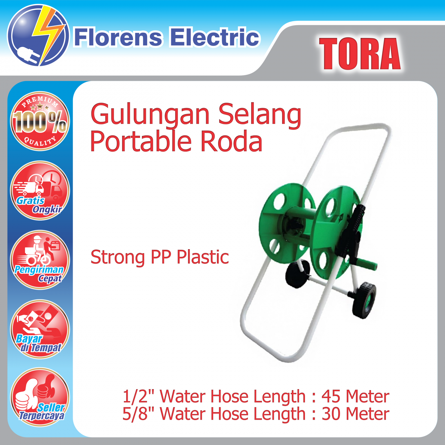 Jual TORA Gulungan Selang Portable Roda - Water Hose Reel Trolly