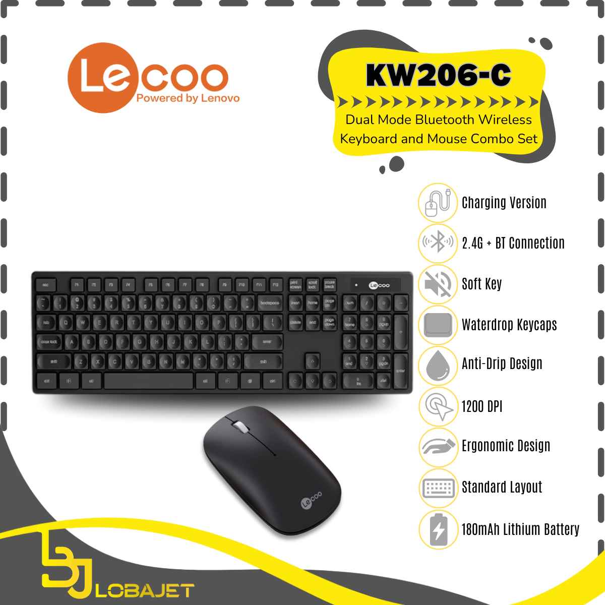 Jual LENOVO LECOO KW206-C- Dual Mode Bluetooth Wireless Keyboard