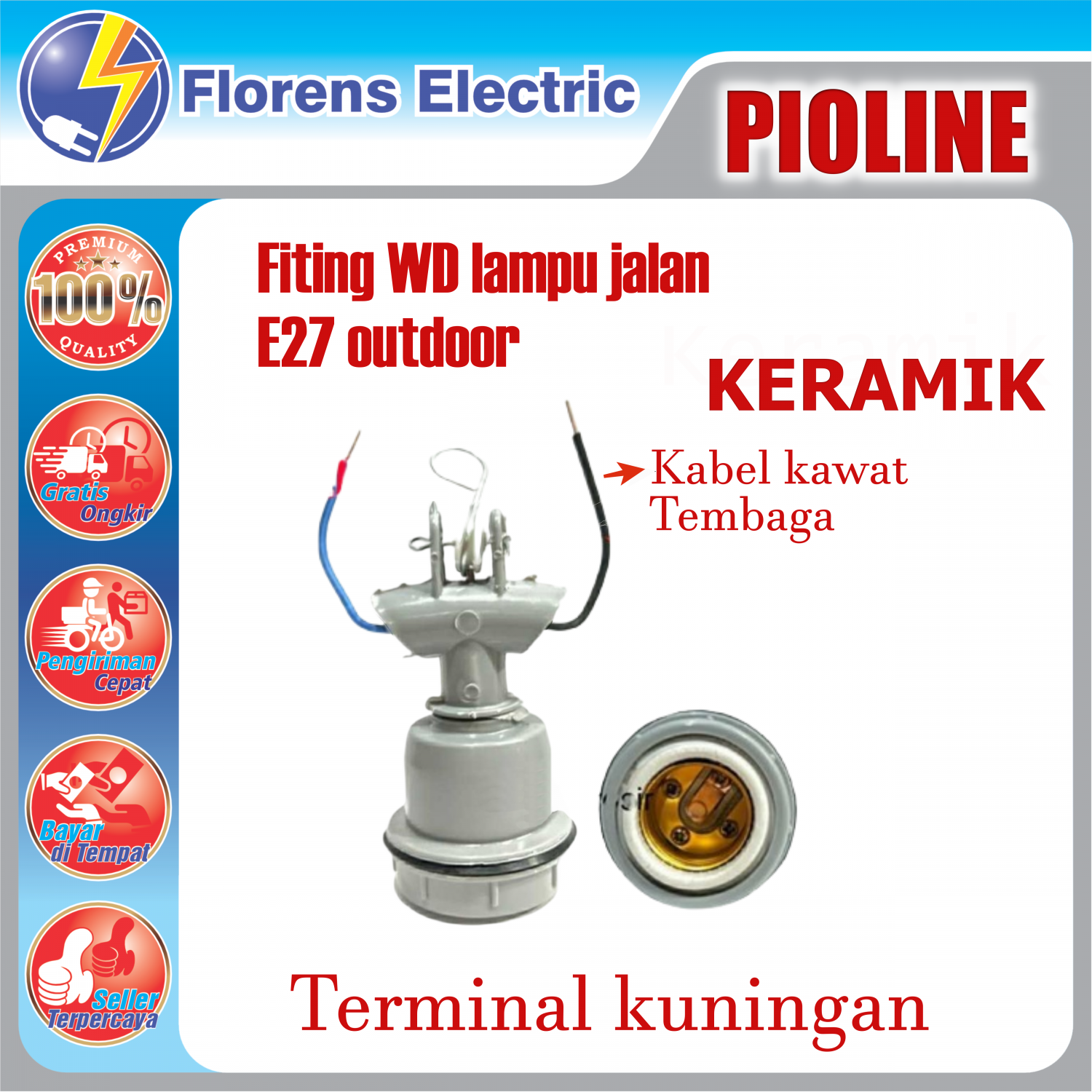 Jual PIOLINE Fitting Lampu Jalan Keramik WD E27 Fiting Gantung
