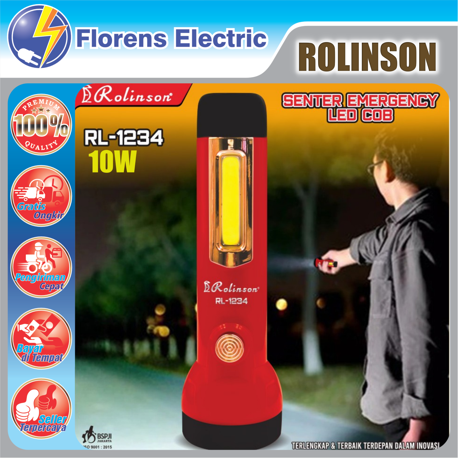 Jual Rolinson RL-1234 Senter Multifungsi 10 Watt + LED COB 10