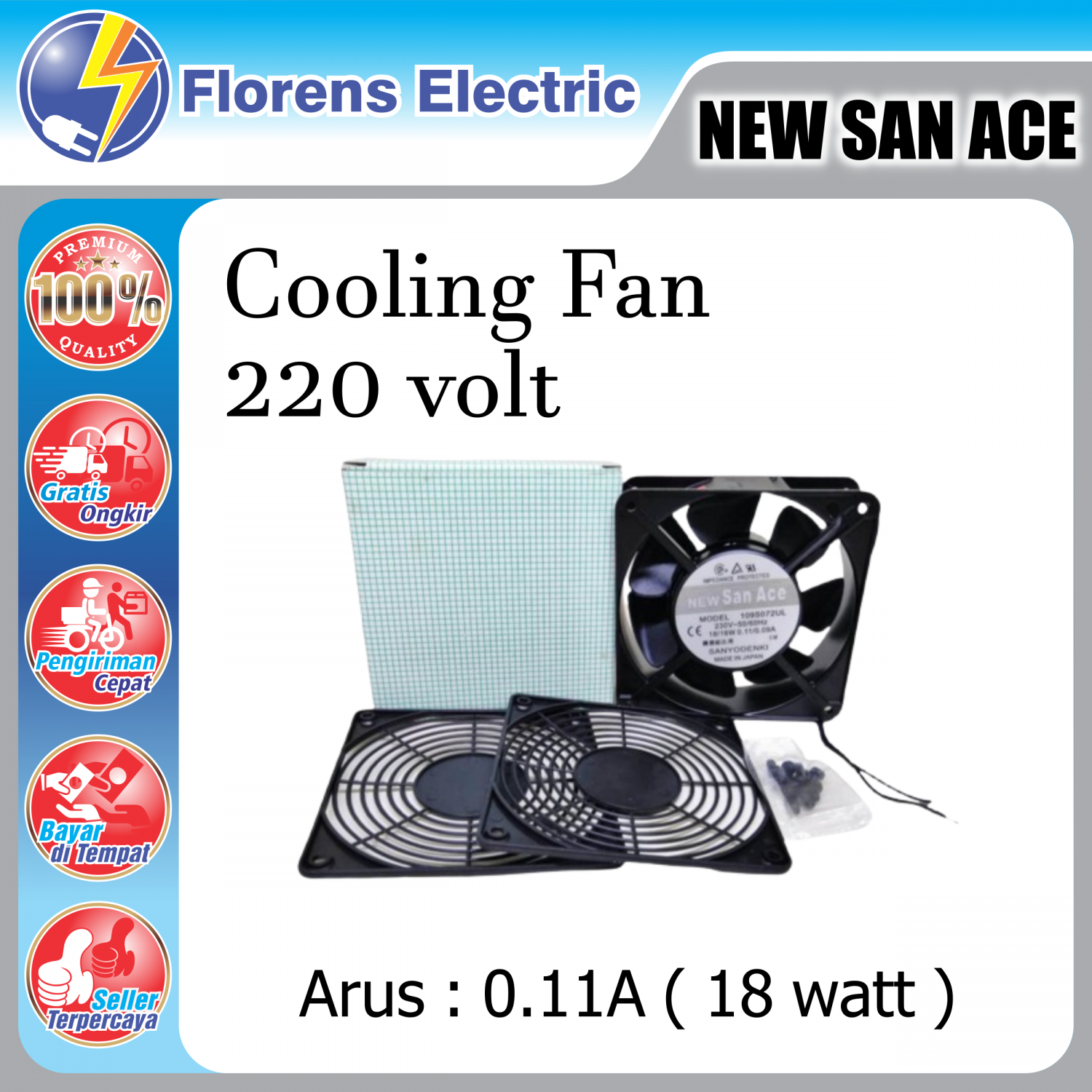 Jual NEW SAN ACE Cooling Fan AC 220V ukuran 12cm x 12cm x 3.8cm