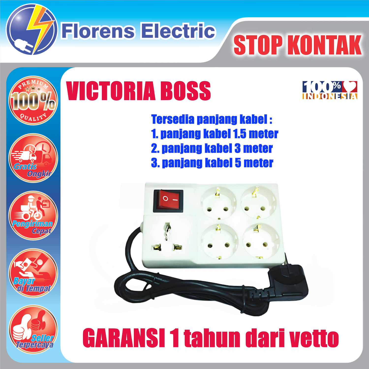 Jual VICTORIA BOSS Stop Kontak 5 lubang R5 1.5m 3m 5m Universal