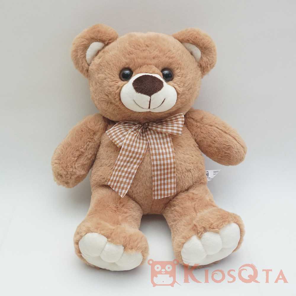 Jual boneka bear beruang duduk dasi pita kotak kotak coklat