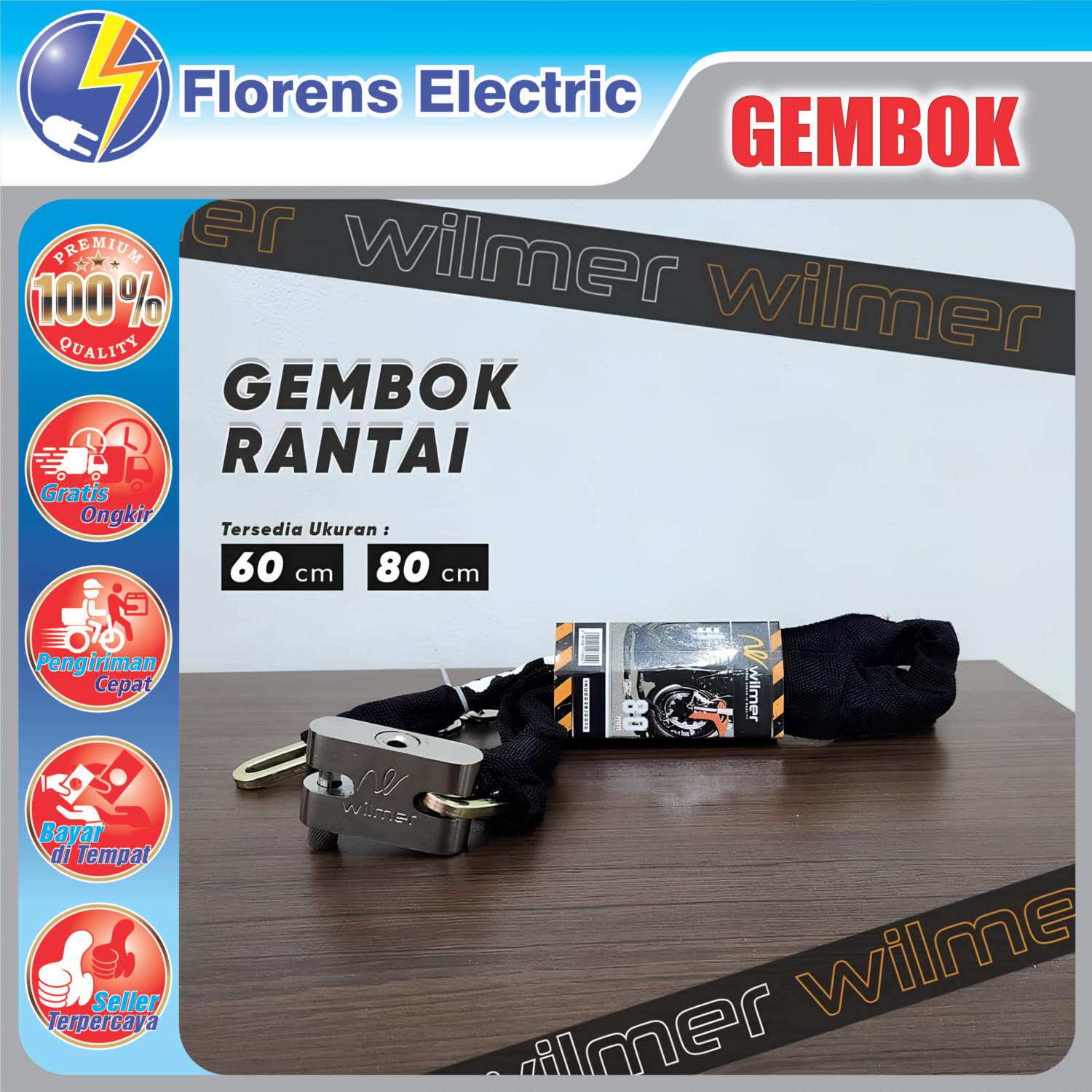 Jual Wilmer Gembok rantai 60cm 80cm pagar rumah mobil box motor