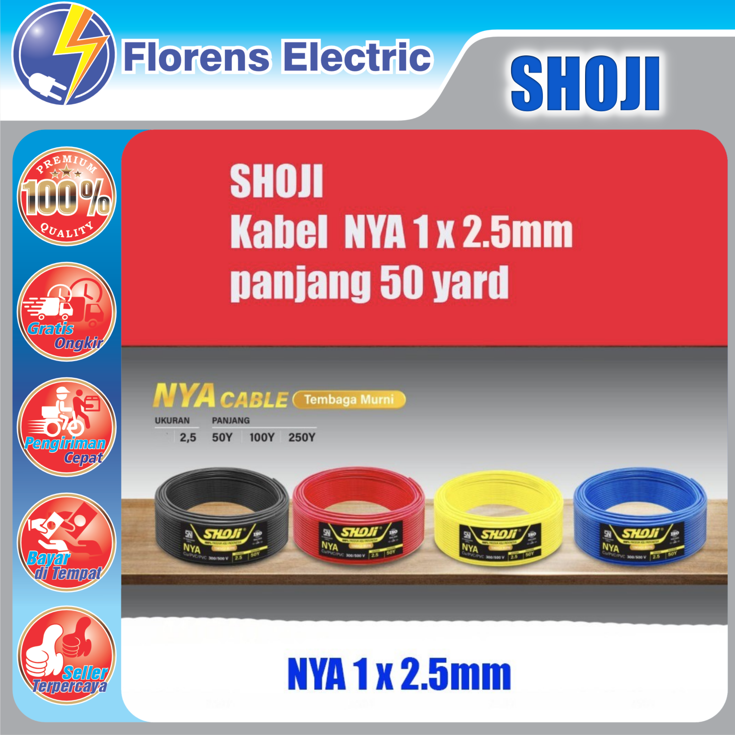 Jual Kabel NYA 2.5mm SHOJI 50 y / Kabel Tunggal 2.5mm Per Roll