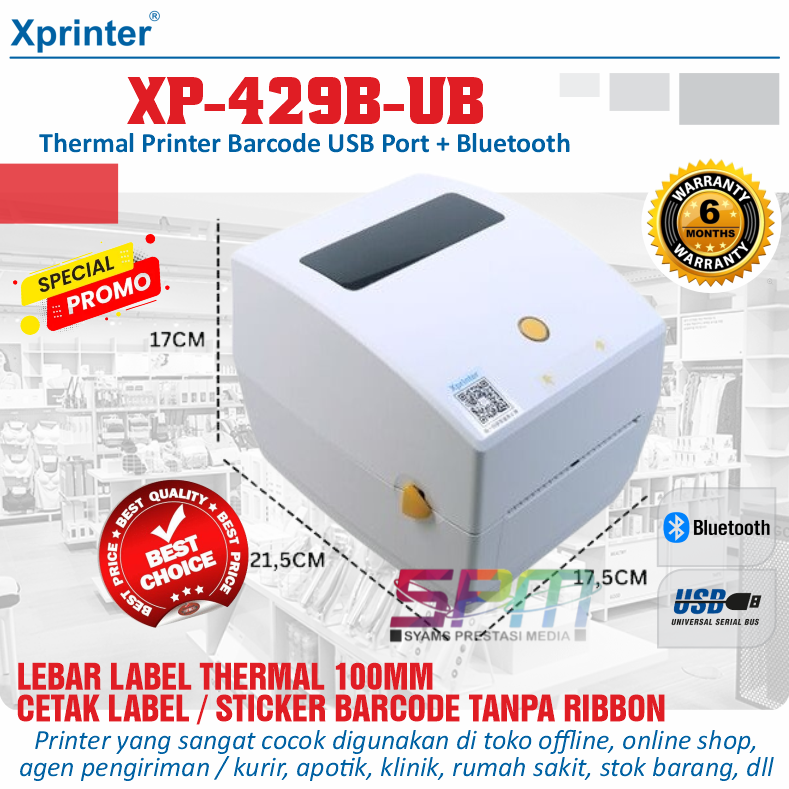 Jual XPRINTER XP429B 429B-UB PRINTER BARCODE THERMAL USB | Jakmall.com