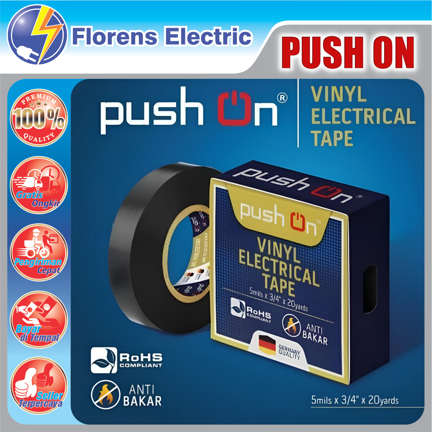 Jual ISOLASI LISTRIK ANTI BAKAR PUSH ON VINYL ELECTRICAL TAPE