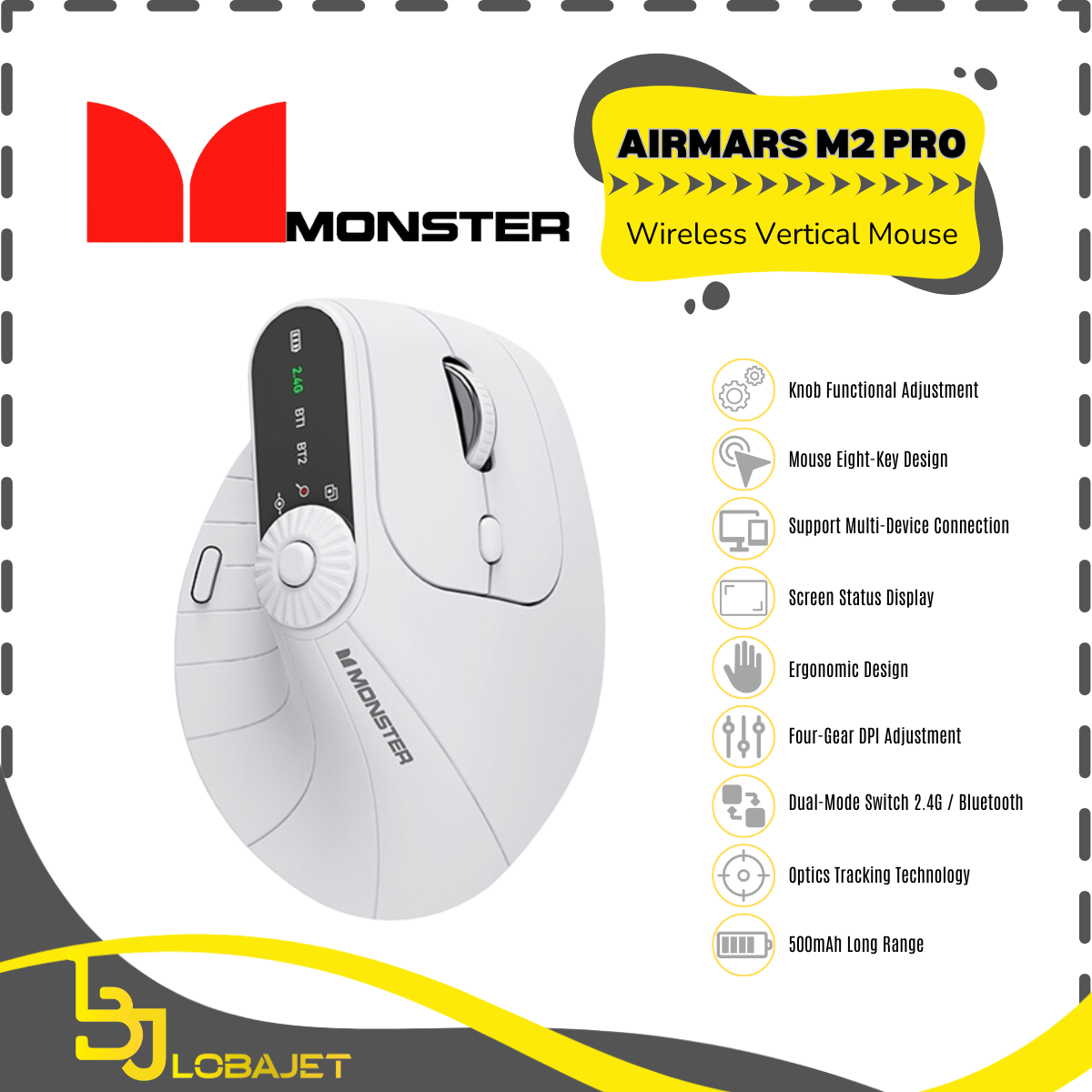 Jual MONSTER AIRMARS M2 PRO - Wireless Vertical Mouse - Dual Mode