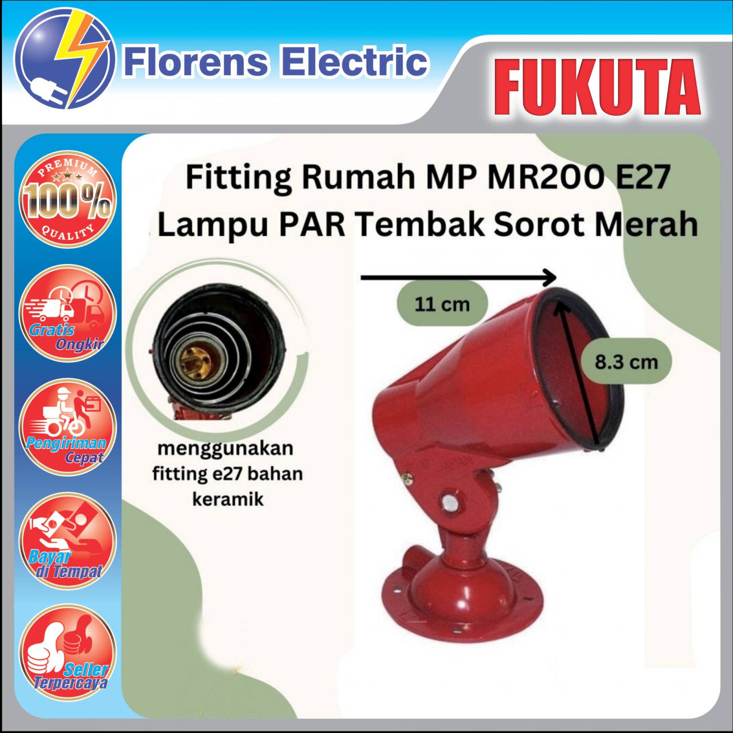 Jual Fitting Lampu MP 200 E27 merk FUKUTA / Fiting Lampu Sorot