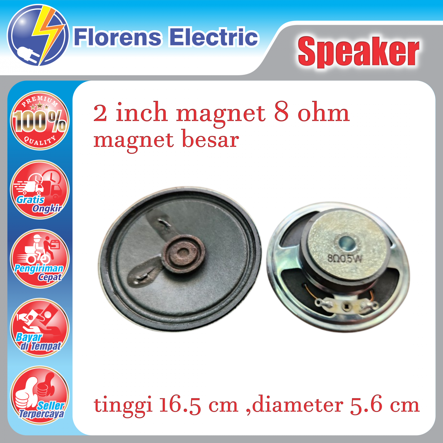 Jual Speaker 2 inch magnet 8 ohm 0.5 watt audio suara radio