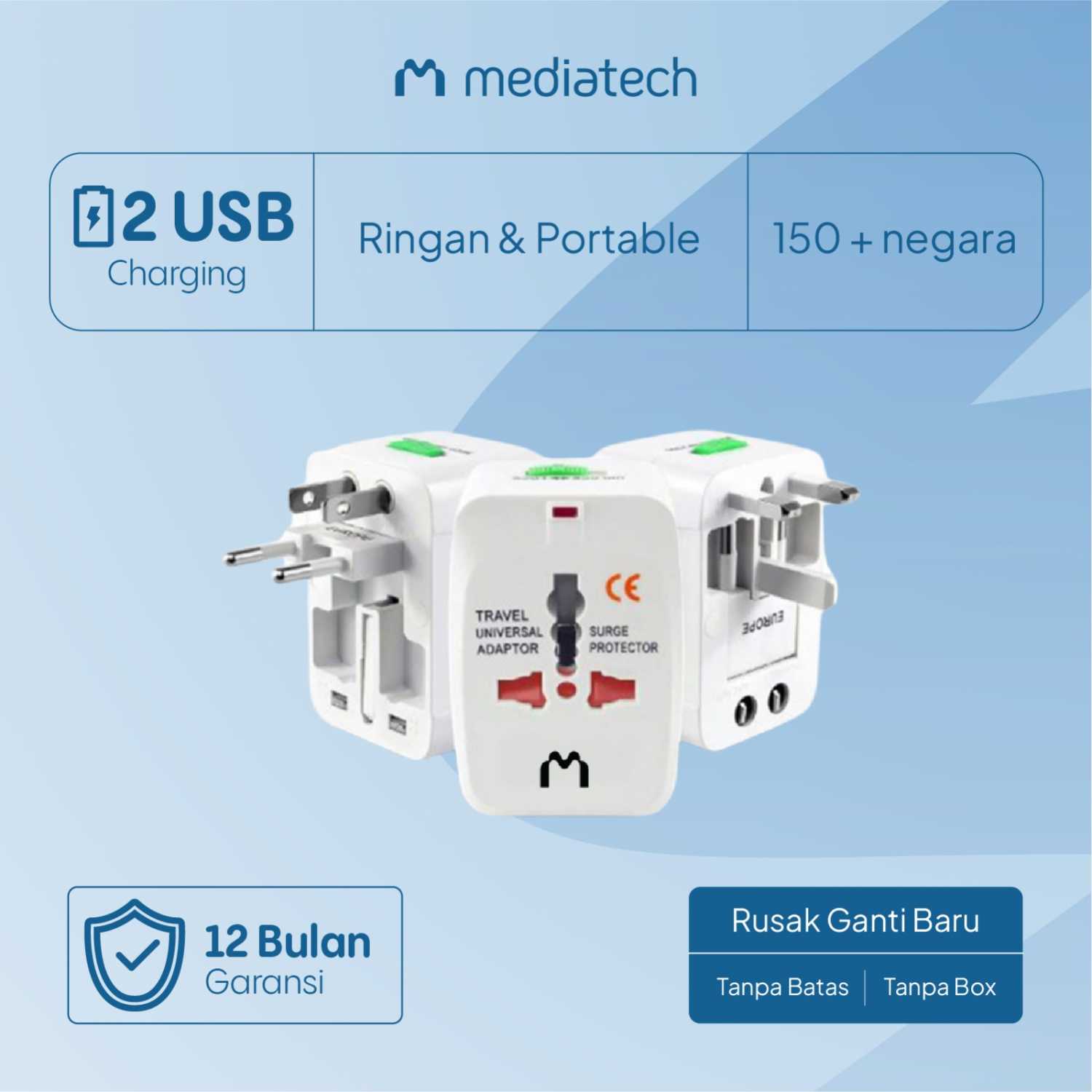 Jual Mediatech Travel Adaptor ( Colokan Steker ) USB Output UTA 3