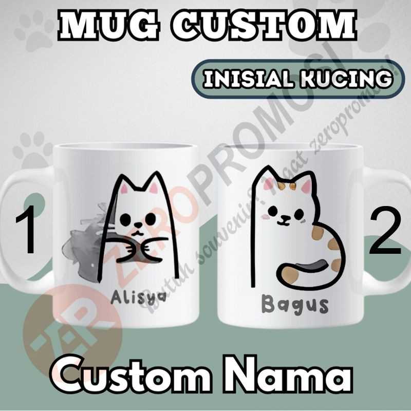 Jual Mug Custom Inisial Kucing Request Nama Bisa Satuan | Jakmall.com
